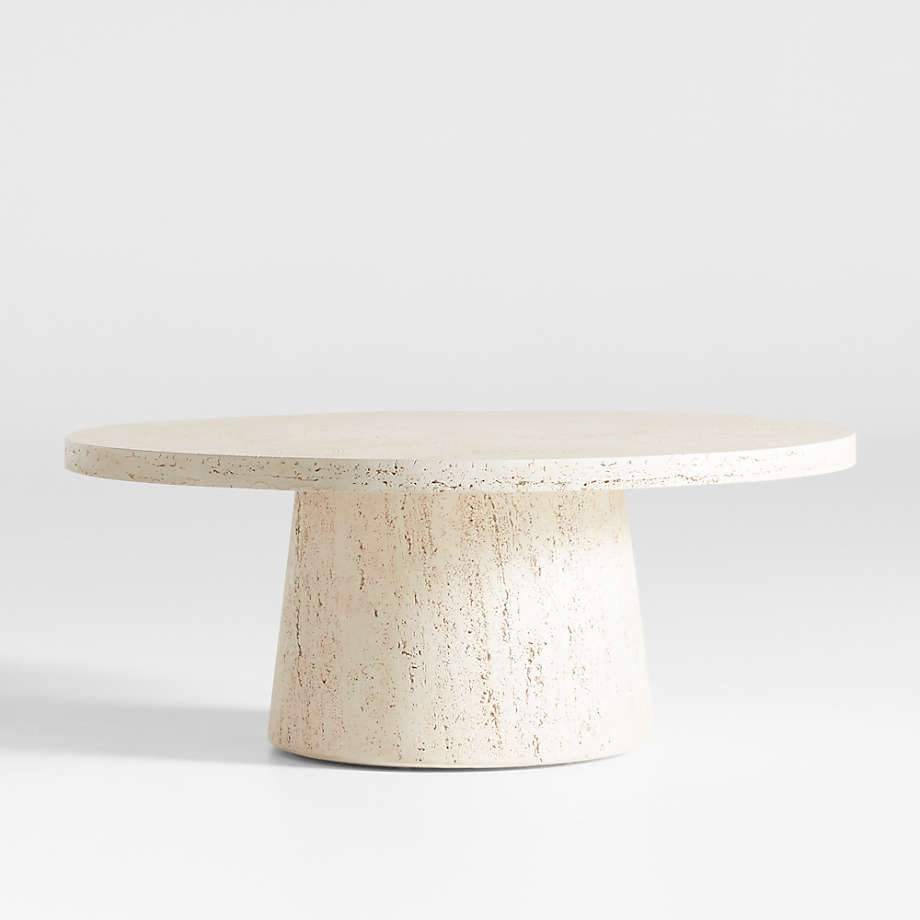 Willy Faux Travertine Resin 44" Round Pedestal Coffee Table by Leanne – Spacejoy