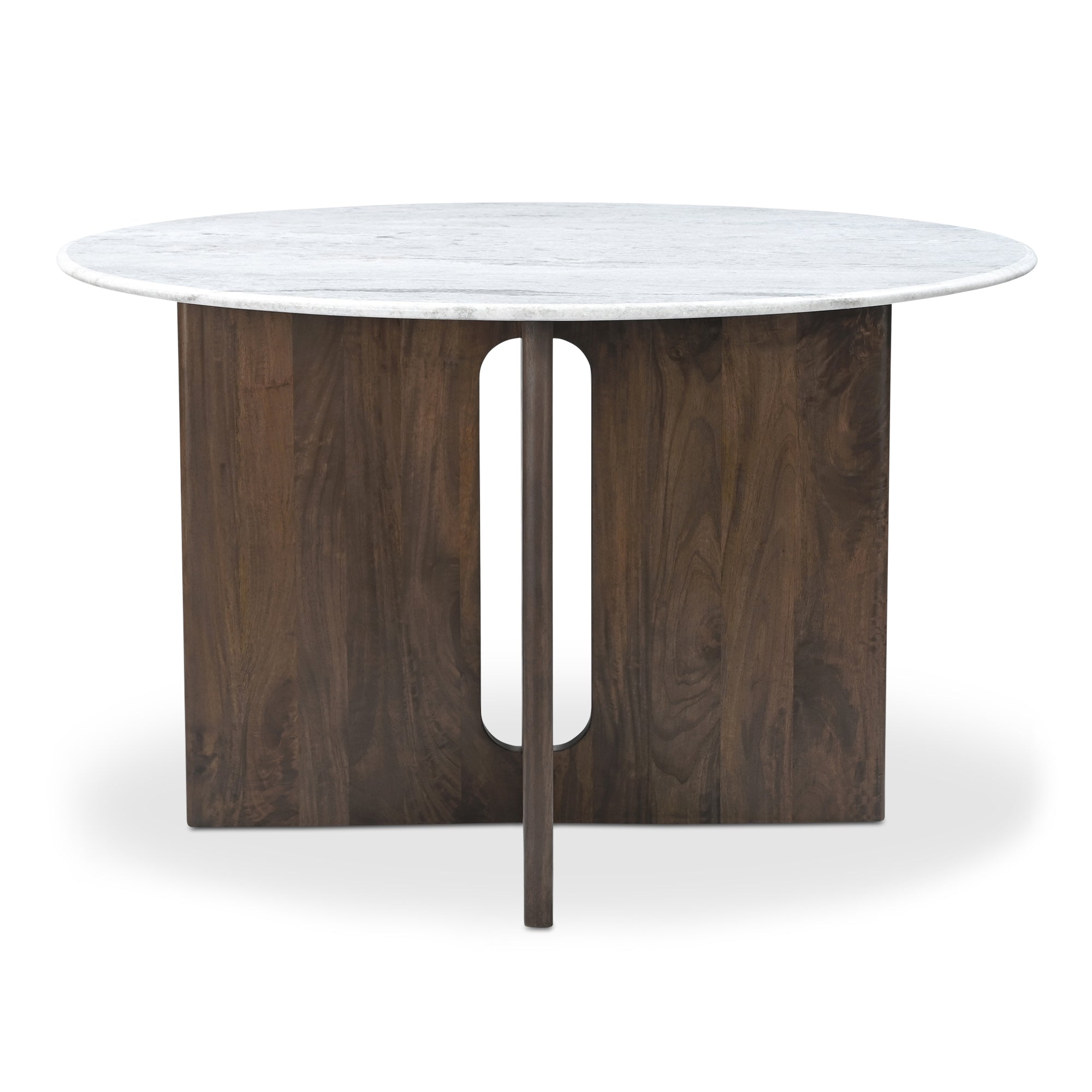 Elegant Cross-Base Marble Dining Table with Mango Wood Base – Spacejoy