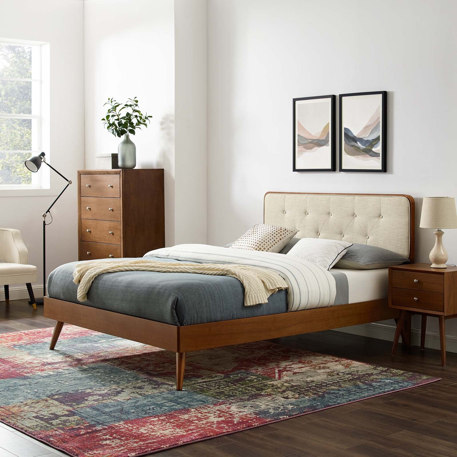 Berni Wood Platform Bed With Angular Frame - Full – Spacejoy