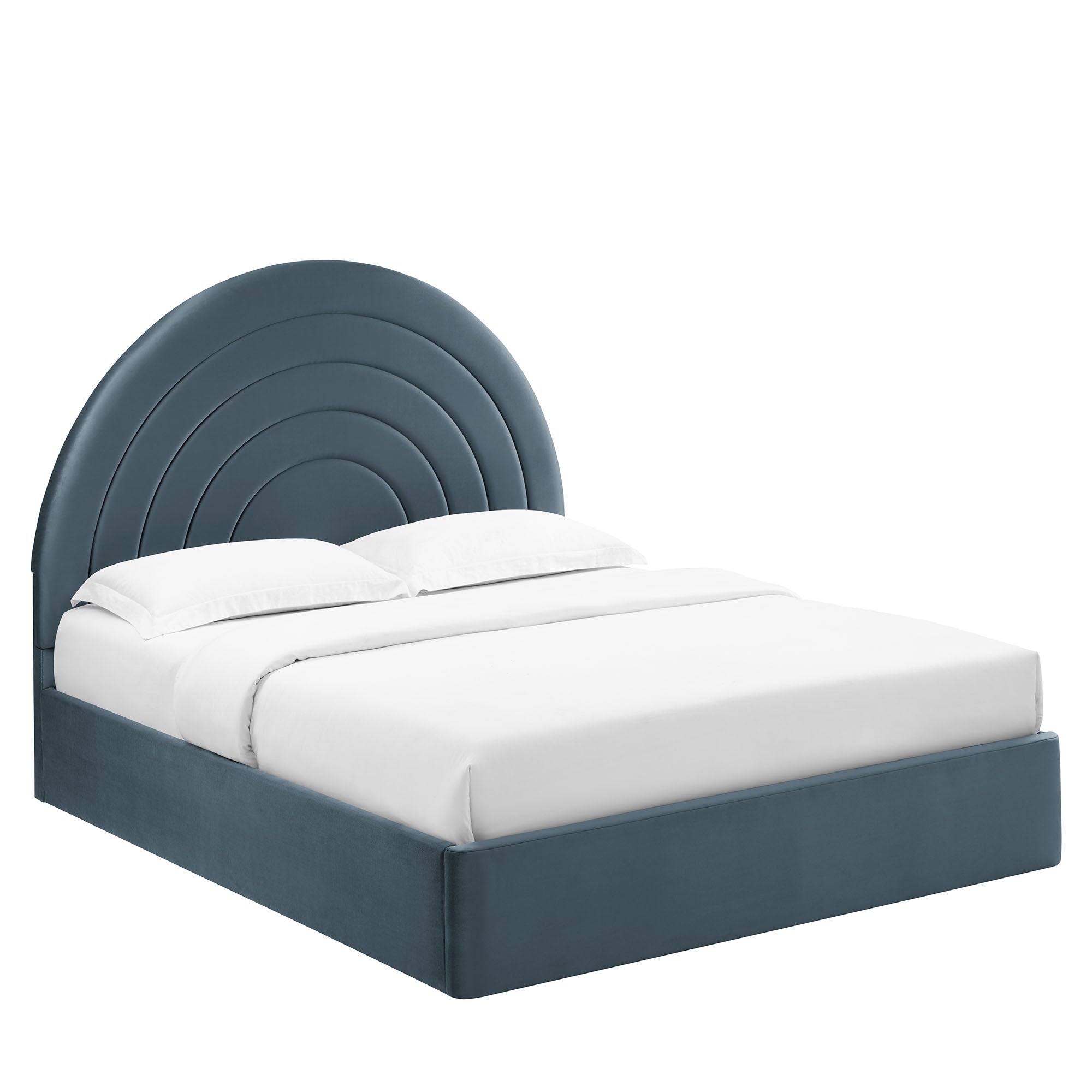 Sapphire Arc Plush Velvet Queen Platform Bed – Spacejoy