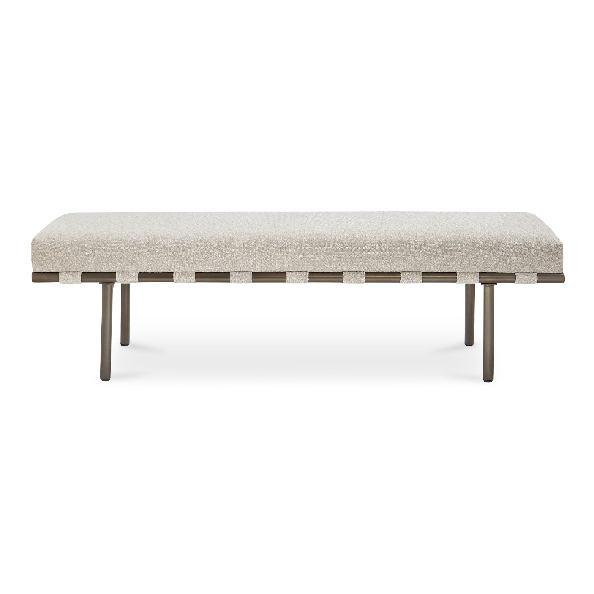 Graceful Blackened Bronze Dining Bench with Performance Fabric Seating – Spacejoy