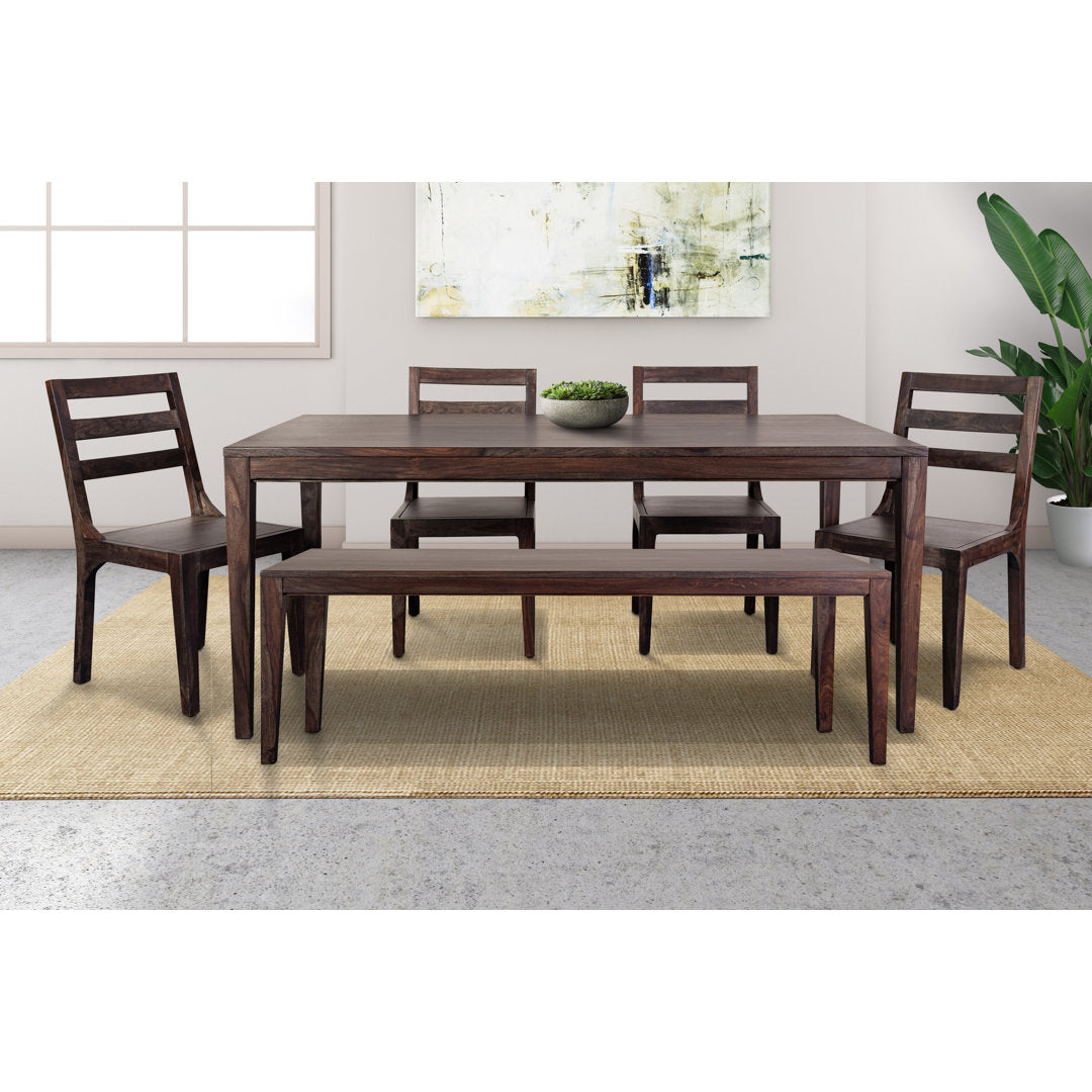 Mariann Sheesham Solid Wood Dining Table Loon Peak® Color: Dark Natura – Spacejoy
