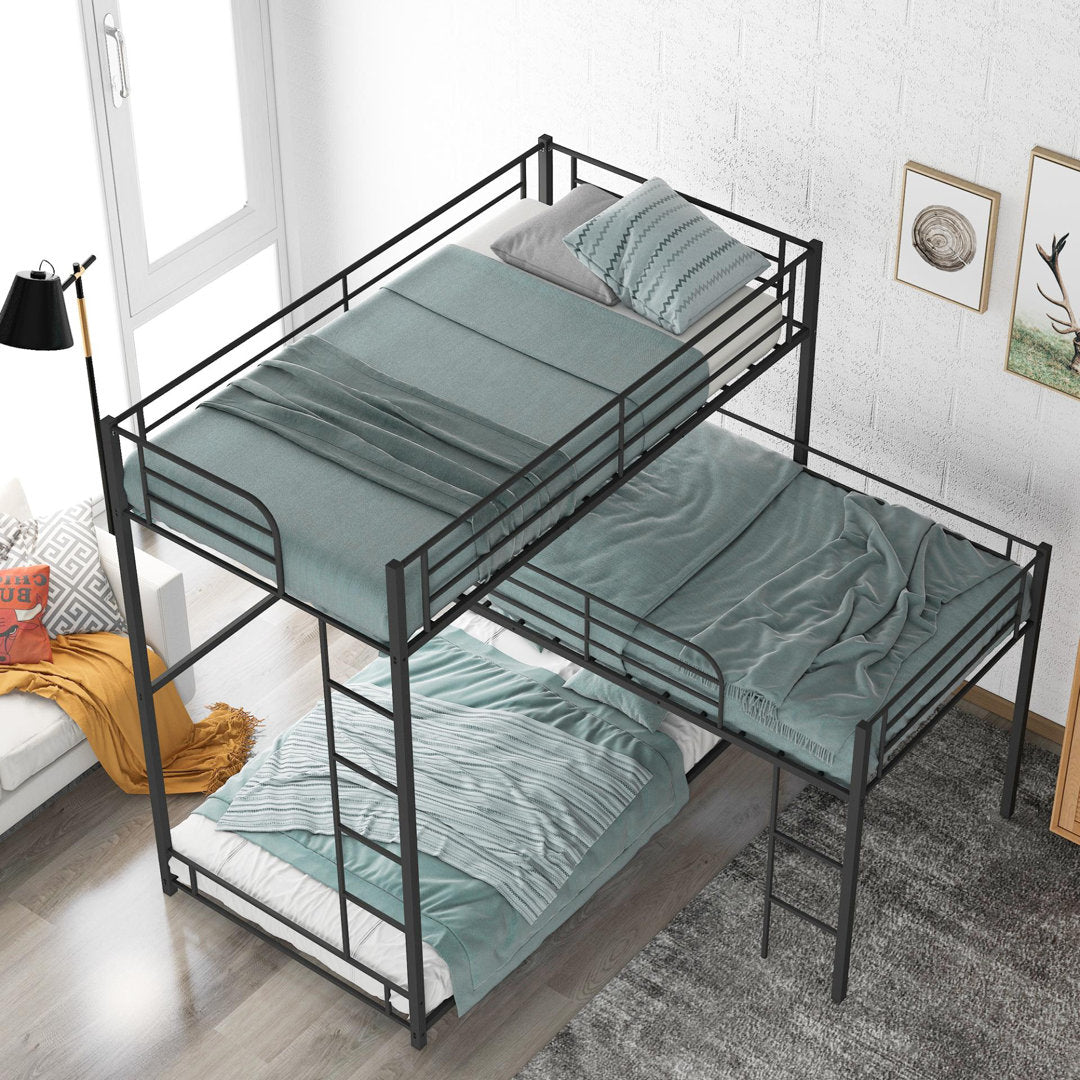Triple L-shaped Metal Triple Twin Size Bunk Bed Isabelle & Max™ – Spacejoy