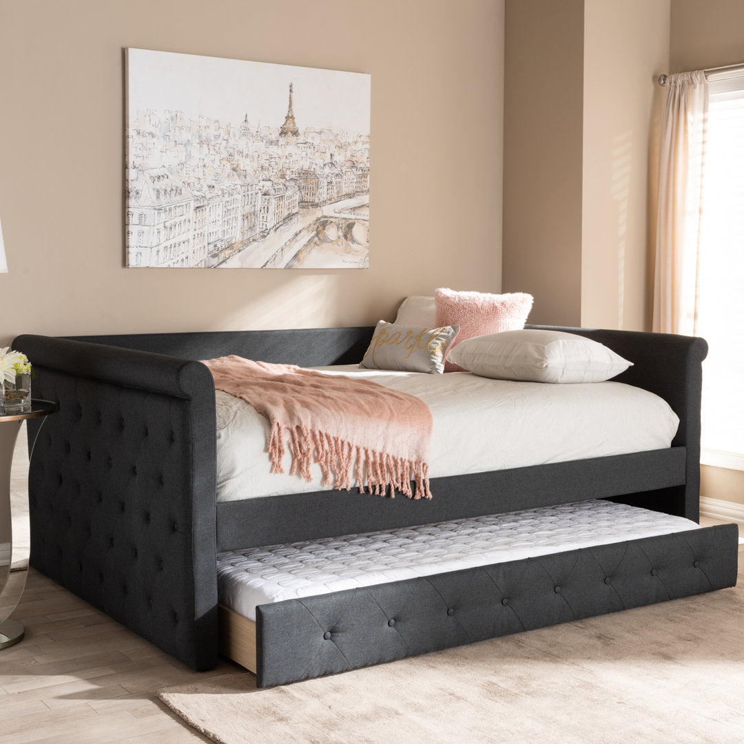 Samitha Daybed with Trundle Canora Grey Color: Dark Gray Velvet Size: – Spacejoy