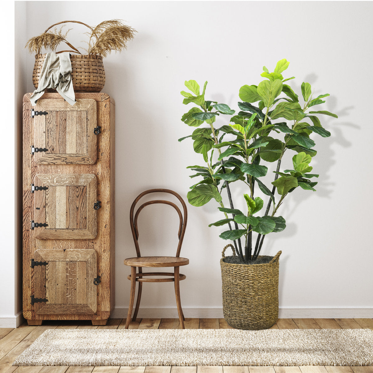 66'' Faux Fiddle Leaf Fig Tree in Wicker/Rattan Basket – Spacejoy
