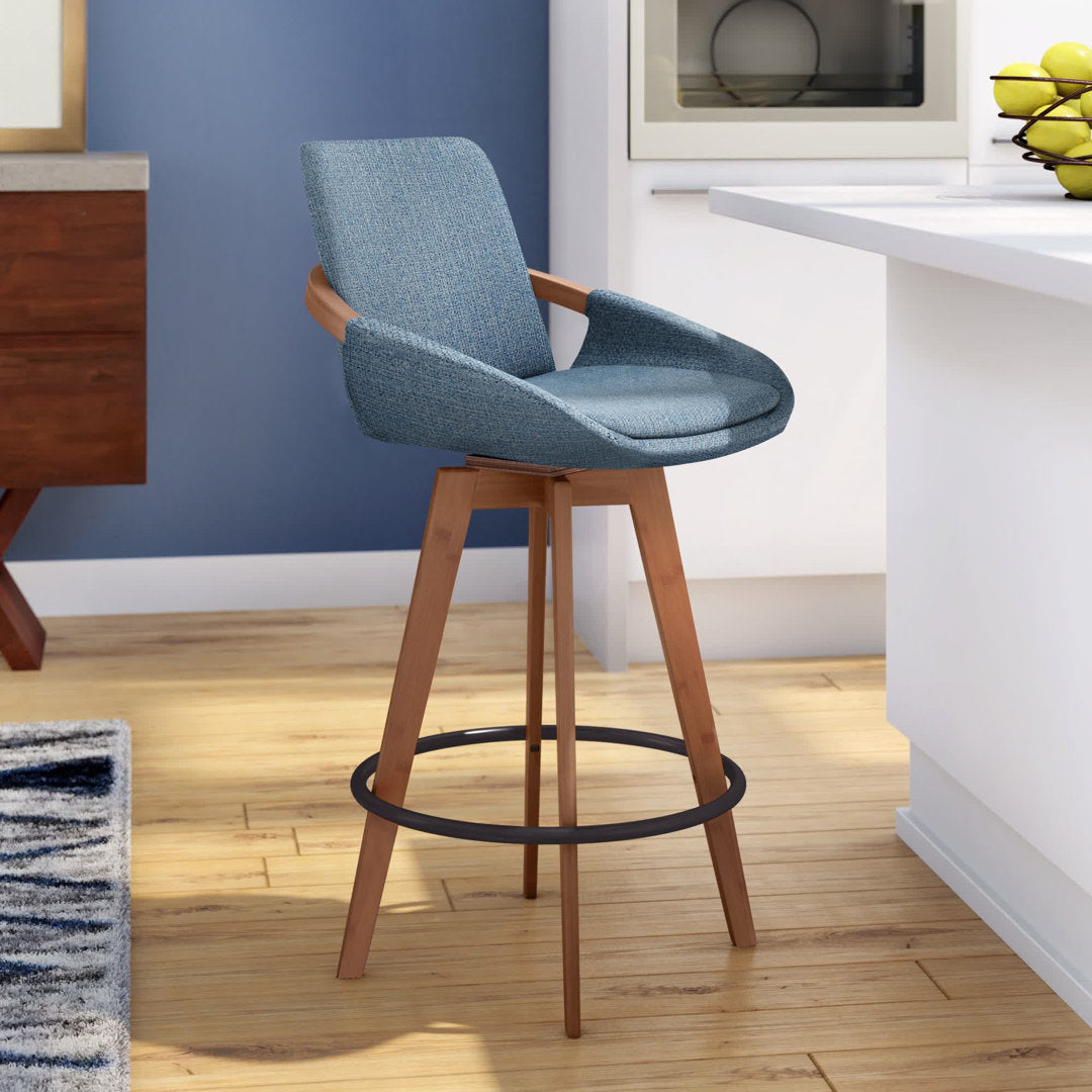 Whitacre Swivel Stool Wade Logan® Upholstery: Blue Noise Tweed, Seat H ...